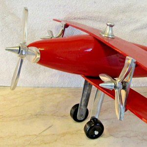 Accents | Vintage Red Metal Prop Biplane With Moving Propellers And ...